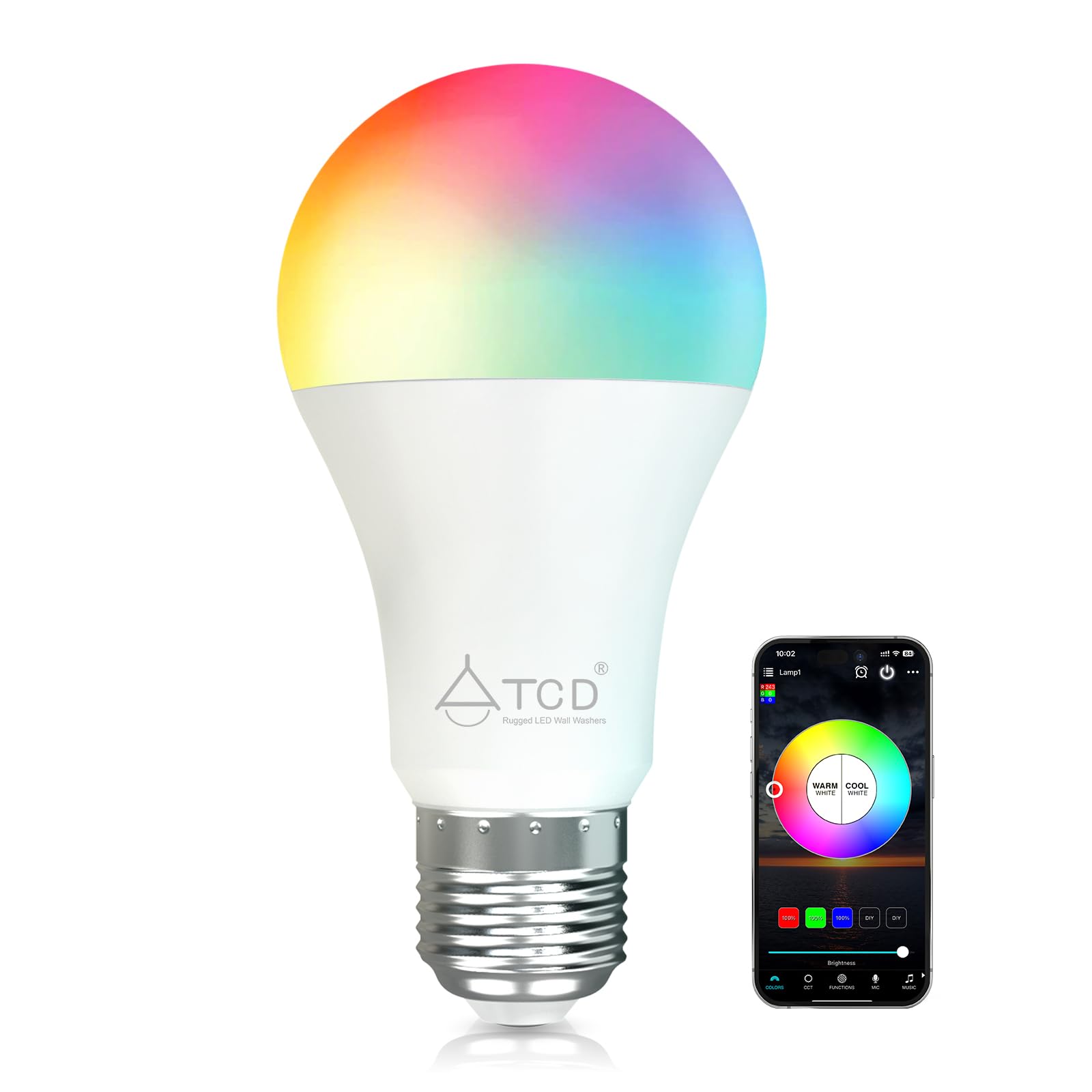 ATCD Smart Light Bulbs Dimmable, 9W E26 LED Smart Bulb Music Sync RGB ...