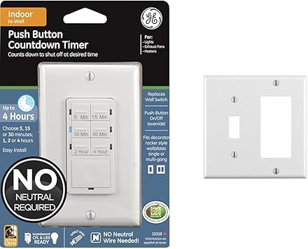 GE home electrical Push-Button Countdown Timer Switch, 15318, White ...