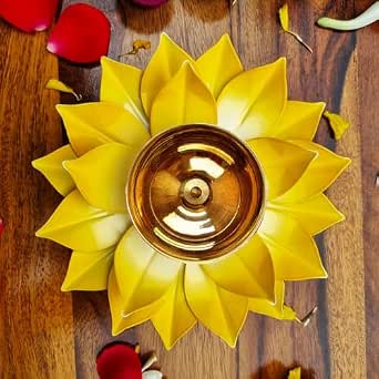 Buy DEWA Lotus Design Brass Diya | Lotus Shaped Brass Deepak (Yellow ...
