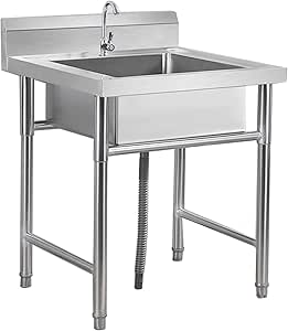Amazon.com: Portable Sink, Stainless Steel Freestanding Sink, Single ...
