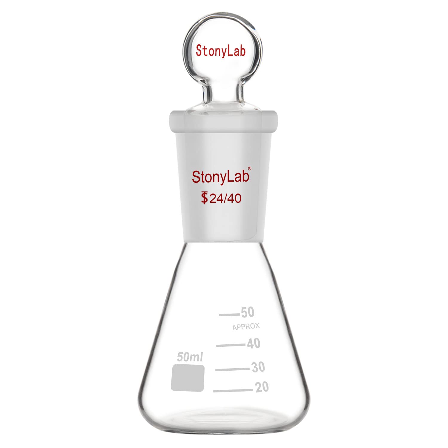 stonylab Glass 24/40 Erlenmeyer Flask with Stopper, 50 ml Borosilicate ...