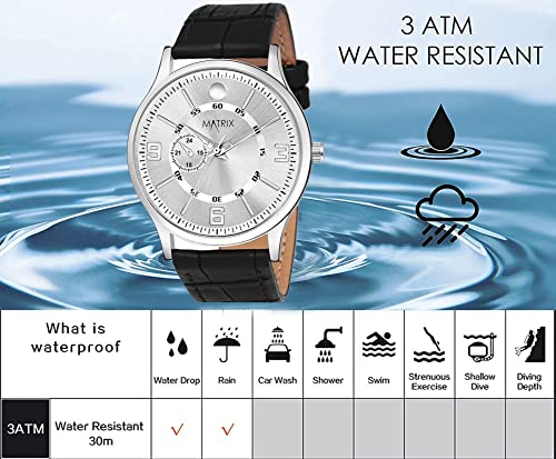 Matrix Men's Signature Two Hands & Cut Glass with Leather Strap Analog ...