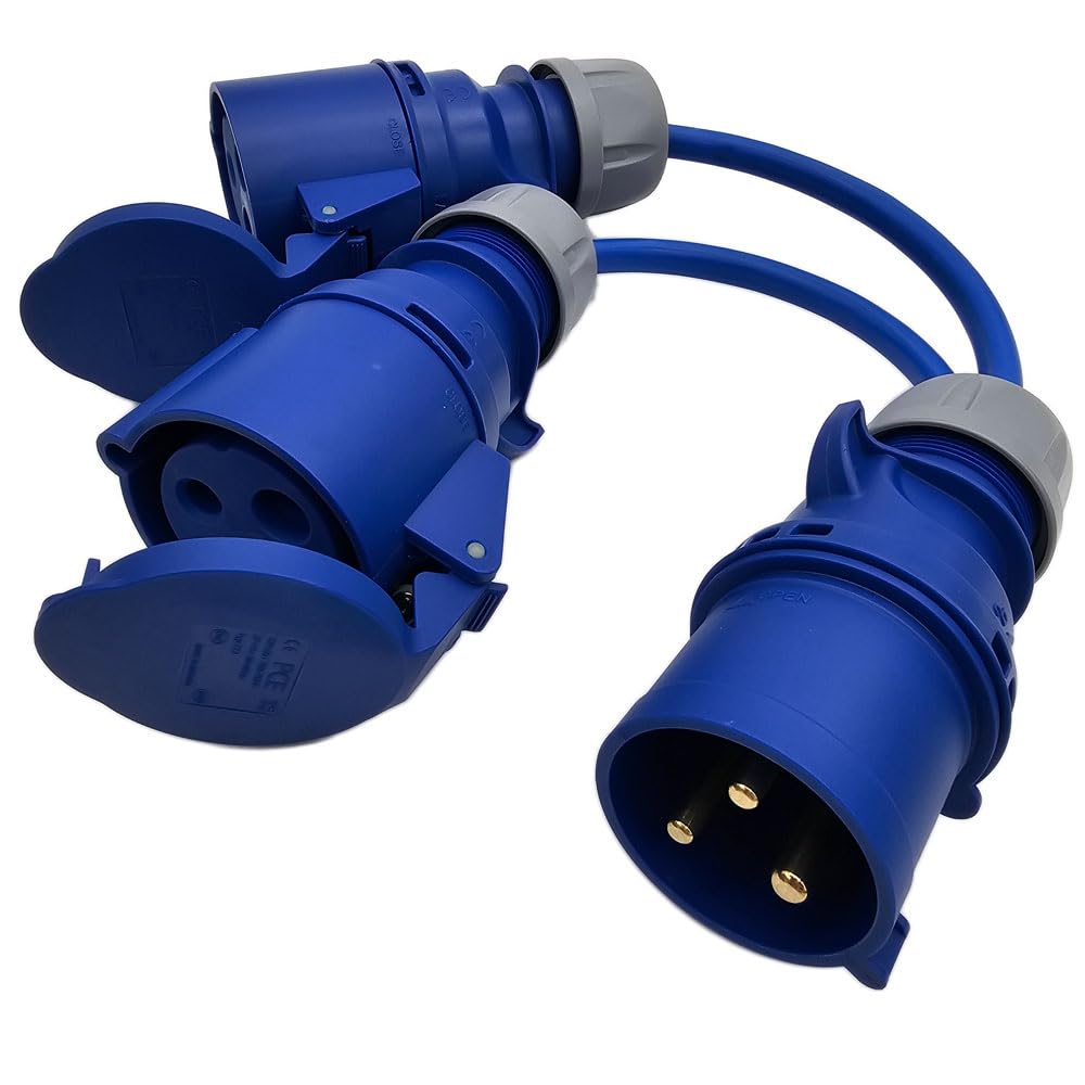 UK Made 32 Amp 230 Volt Two Way Splitter. 2 to 1 32A CEE Commando Plug ...