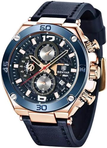 BENYAR Luxury Business Casual Party-Wear Leather Chronograph Date ...