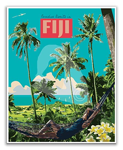 Amazon.com: Fiji Beach Vintage Style Travel Poster, Fiji Hammock Print ...