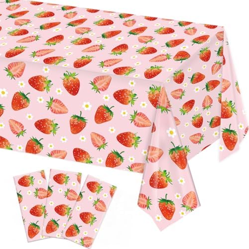 Amazon.com: Ayearparty 4 Pack Strawberry Tablecloth Sweet One Birthday ...