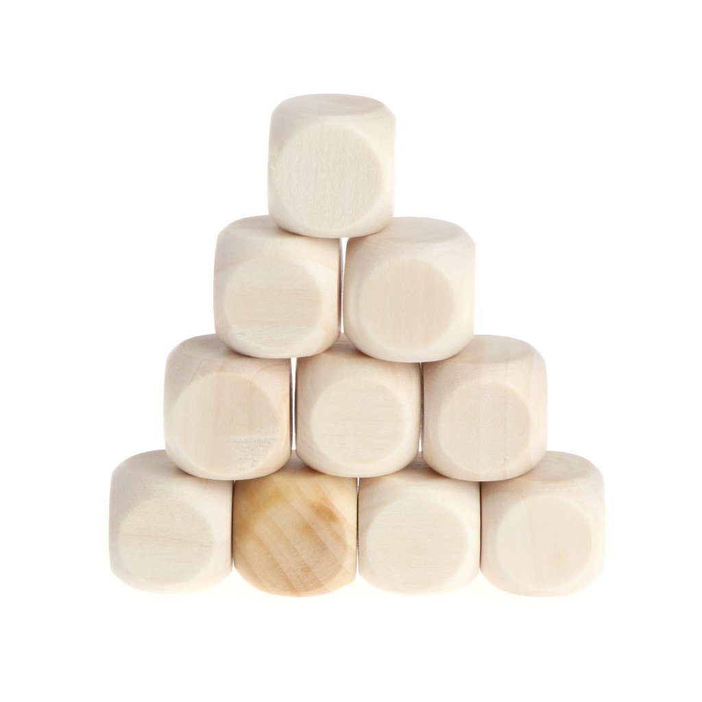 Amazon.com: 10 Pcs Blank Wooden Dice Unfinished Square Blocks 6 Sided ...