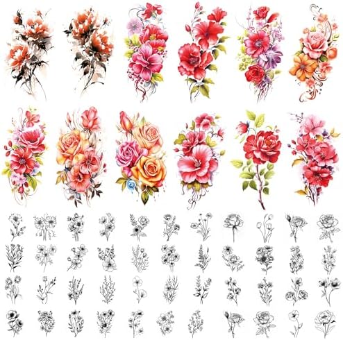 Amazon.com : 62 Sheets Large Temporary Tattoos for Adult Women Arm Body ...
