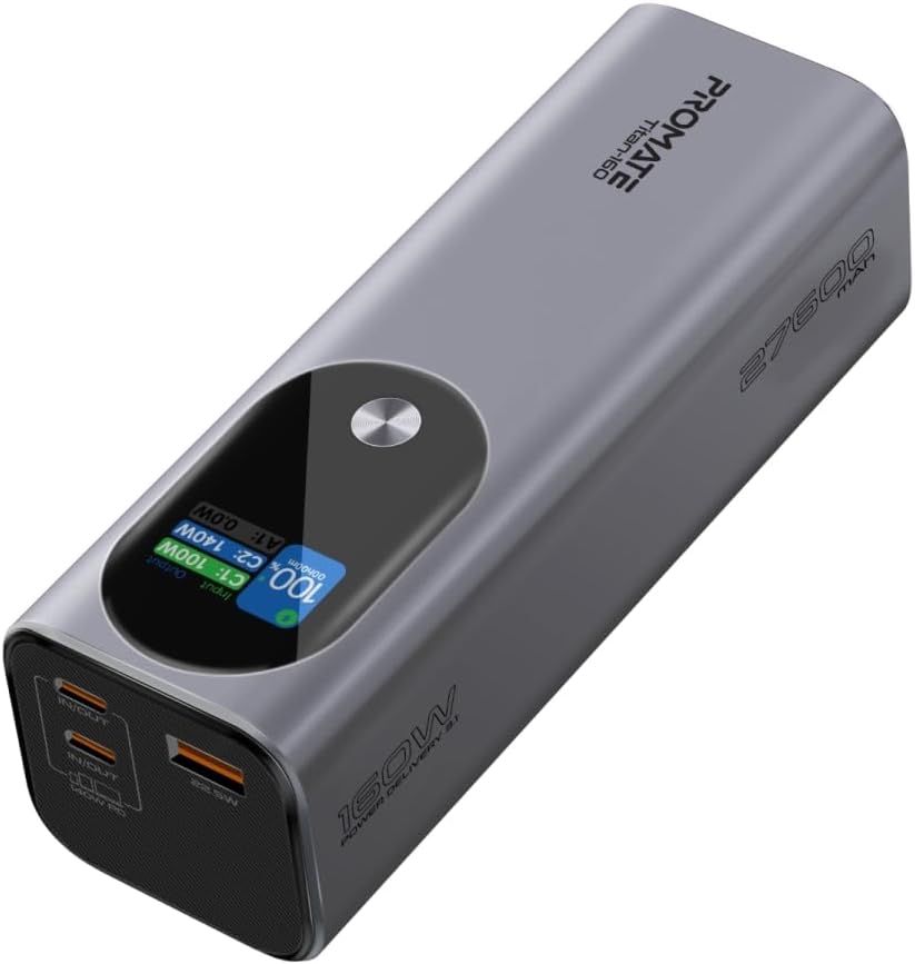 Promate 160W Laptop & Mobile Power Bank (27600mAh) | Smart TFT LCD ...