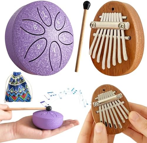Amazon.com: Jongdari Mini Rain Drum and Kalimba Thumb Piano, 2pcs Mini ...