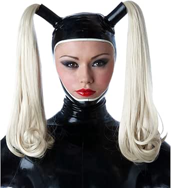 Amazon.com: Yilen Latex Hood Mask Open Face Hood with Double Ponytails ...