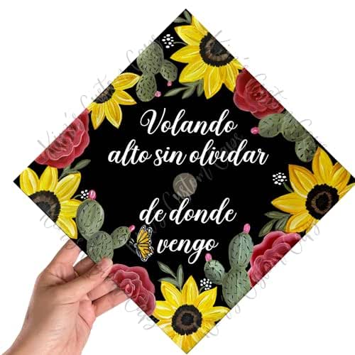 Amazon.com: Spanish Floral Graduation Cap Printed Topper Grad Cap ...