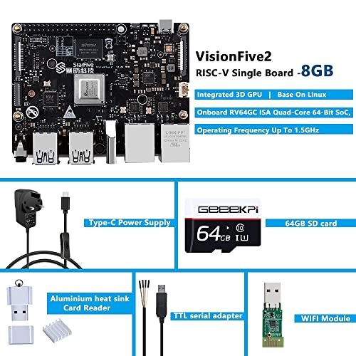 GeeekPi VisionFive2 8GB Starter Kit,VisionFive2 RISC-V Single Board Computer,StarFive JH7110 ...