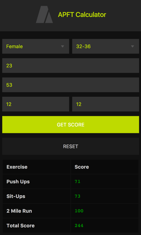 APFT Calculator - App on Amazon Appstore