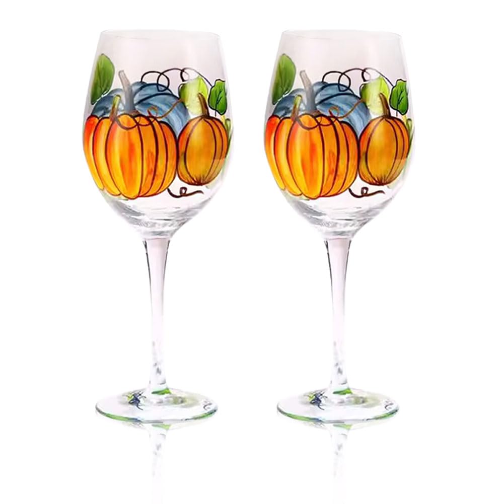 Amazon.com: LYFJMUS 2 Pack Hand Painted Pumpkin Fall Thanksgiving Wine ...
