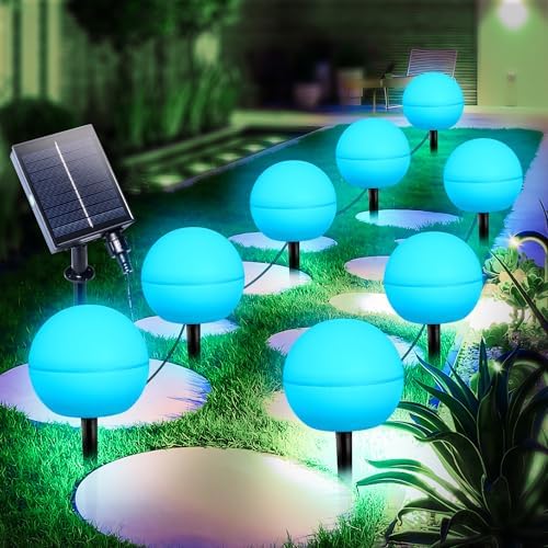 Mexllex 5 LED Solar Globe Stake Lights, RGB Changing Colors, Outdoor ...