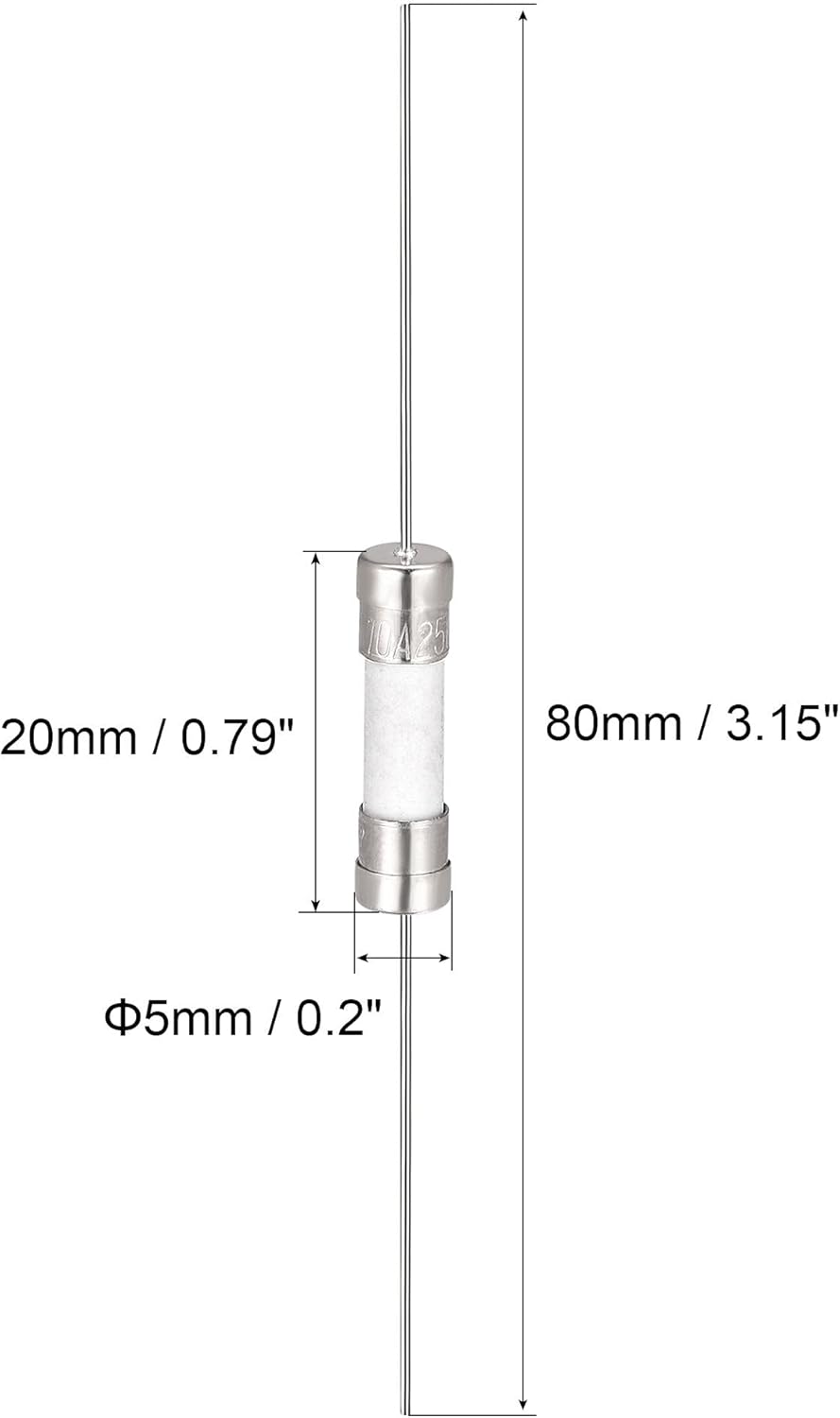 sourcing map Fast Blow Fuse Lead Wire Ceramic Fuses 5mm x 20mm 250V ...