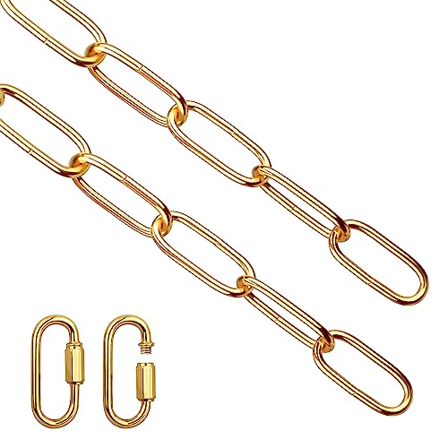 Helunsi Lighting Chain, 6 Feet Bright Gold Light Fixture Chain, Metal ...