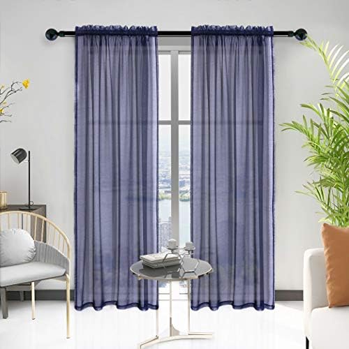 Anjee Navy Blue Sheer Curtains Rods Pocket Voile Fabric Drapes 2 Panels ...