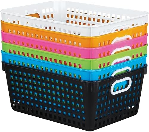 Amazon.com: Neon Tall Plastic Storage Baskets with Handles - Set of 6 ...