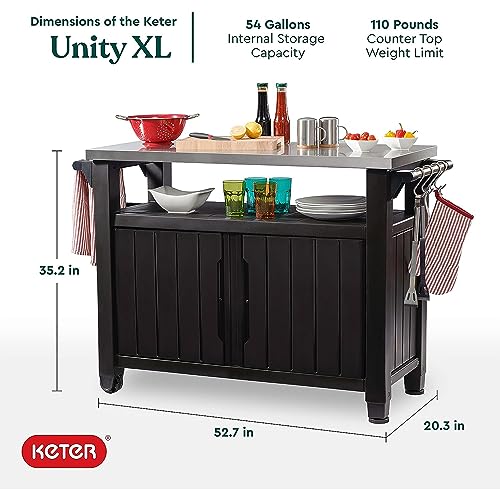 Keter Unity XL Outdoor Kitchen Island Rolling Cart Bar Table & Storage ...