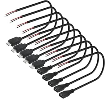 VISSQH 10Pcs Micro USB Male Female 2 Pin connector cable,22AWG 3A Micro ...