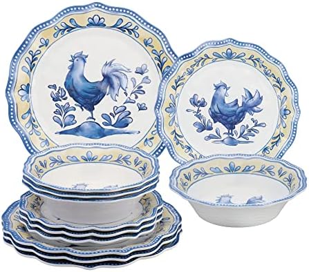Amazon.com | UPware 12 Piece Blue Rooster Melamine Dinnerware Sets ...