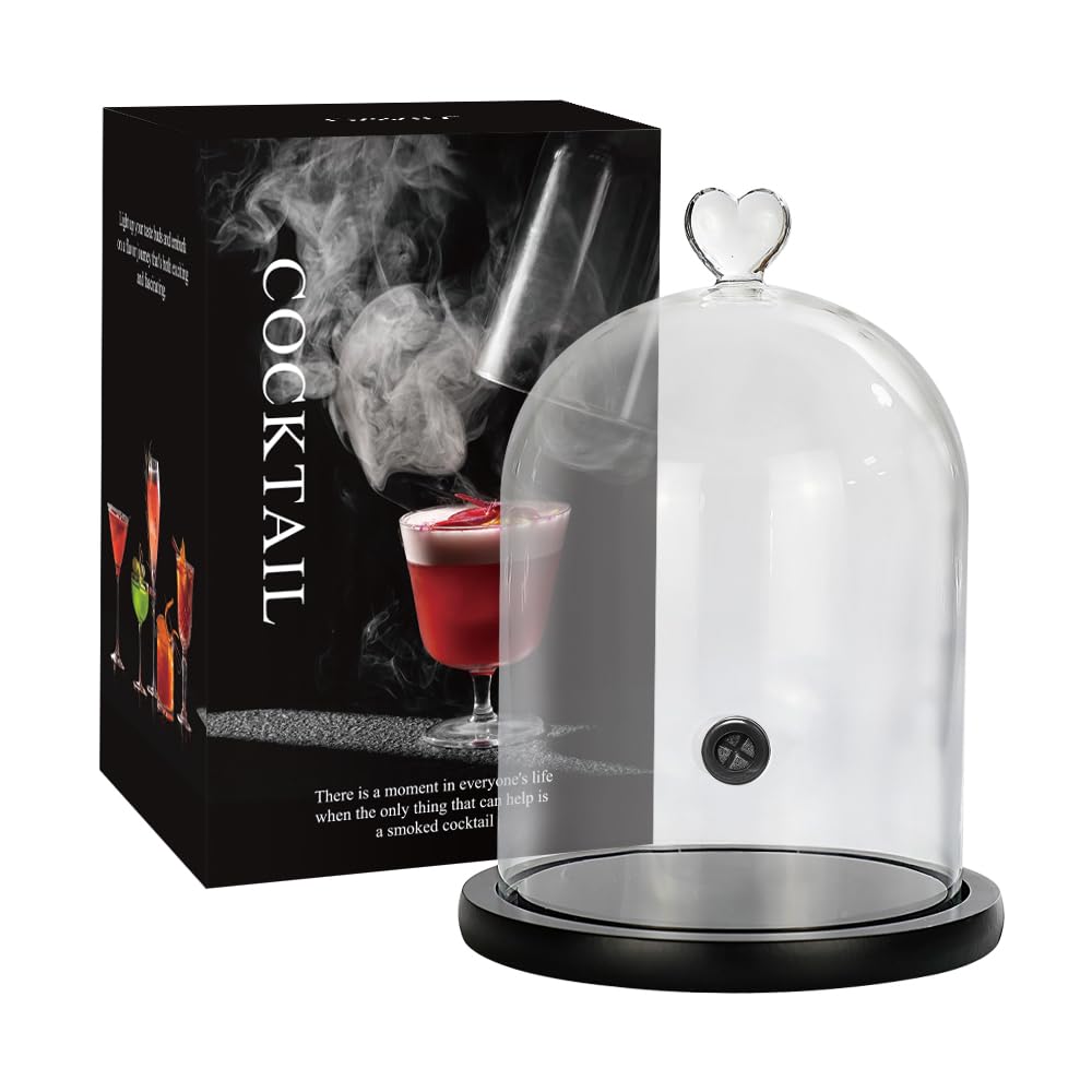 Amazon.com : Smoking Cloche For Food Drinks With Wood Base, Cocktails ...