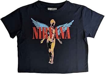 Nirvana Crop Top T Shirt in Utero Angelic Band Logo Official Womens Navy at Amazon Women’s ...