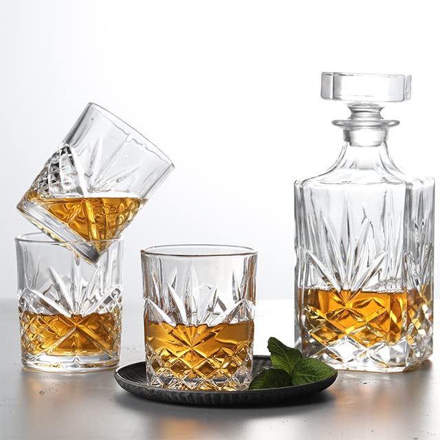 CLOTIX Crystal Clear 7 Pcs Decanter and Glasses Set- Stylish 1 Decanter ...