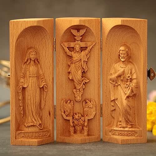 Amazon.com: Home Portable Altar Table Catholic Triptych Art Wood Carving Catholic Collectibles ...
