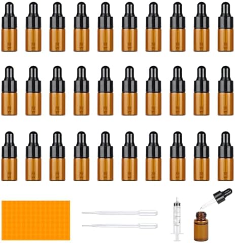 30pcs 3ml Amber Glass Dropper Bottles,Empty Mini Bottles with 3pcs ...