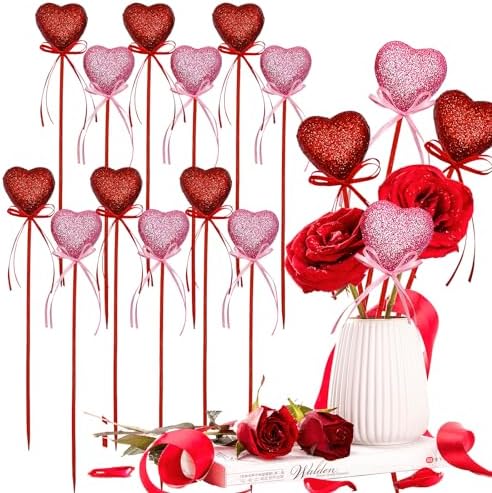 Amazon.com: BASEMMAHER 12Pcs Valentine's Day Glitter Red Pink Puffy ...