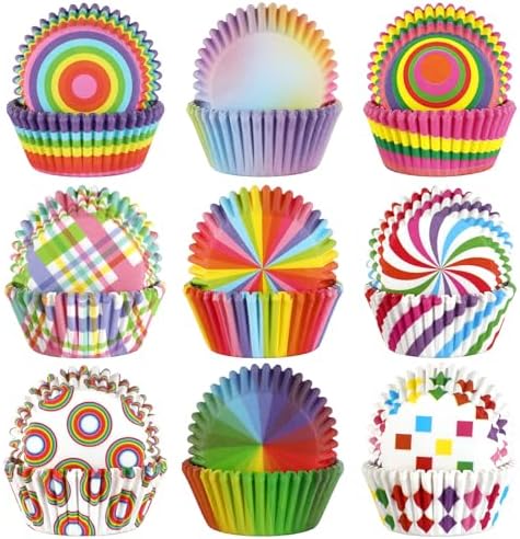 SANNIX 450pcs Rainbow Cupcake Liners, Colorful Baking Cups Cupcake ...