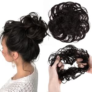 Amazon.com : HJZHII 2pcs Messy Bun Hair Piece, Elastic Curly Wavy Large ...
