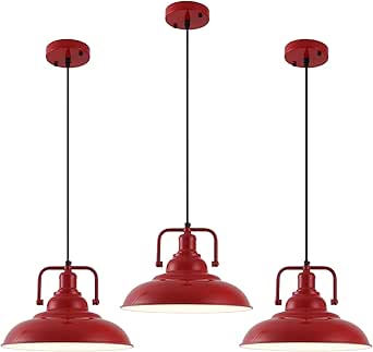 SESIMENT Red Farmhouse Pendant Lights 3 Packs, Metal Pendant Lights ...