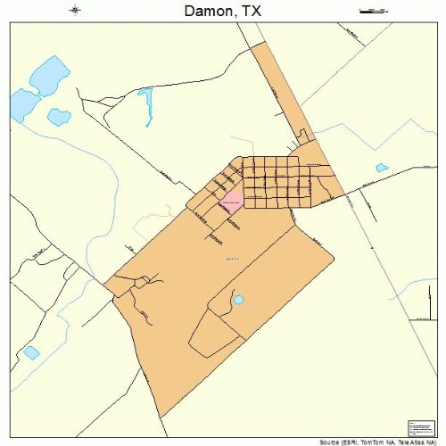 Large Street & Road Map of Damon, Texas TX - Printed poster size wall ...