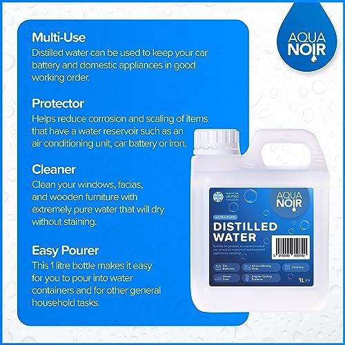 AQUANOIR Distilled Water - 1 Litre | Ideal for Steam Iron, Car Battery ...