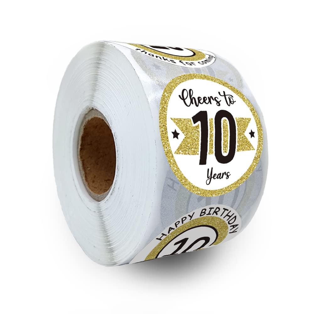 Amazon.com: REWIDPARTY White Gold 10th Birthday Stickers Rolls Cheers ...