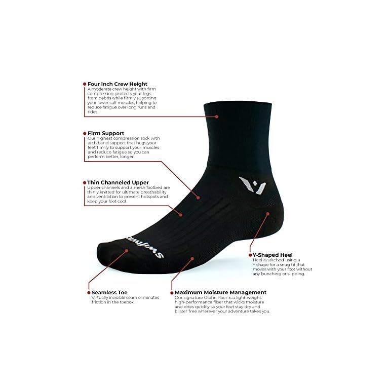 Swiftwick ASPIRE FOUR Trail Running, Cycling Crew Socks, Firm ...