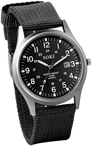 SYOSI Nylon Strap Wrist Watch Men's Military Sport Watch Analog Quartz ...
