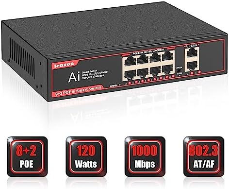 keepLiNK 10 Port Gigabit PoE Switch with 8 PoE+ Port, 2 Gigabit Uplink ...