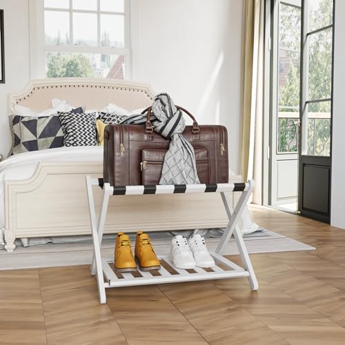 Amazon.com: Semiocthome Fully Assembled White Luggage Rack, Folding ...