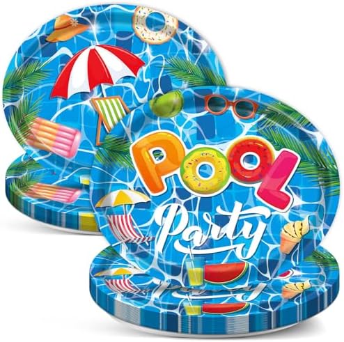 Amazon.com: Lonfliness 50Pcs Swimming Pool Party Plates Decorations ...
