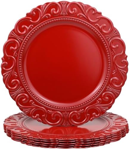 Amazon.com | ZOOFOX Set of 12 Red Charger Plates, 13" Metallic ...