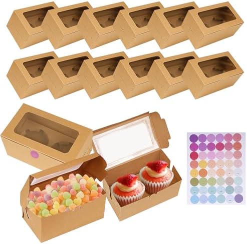 JOYSKY 18 Pcs Brown Cupcake Boxes, Paper Cake Box, Bakery Pastry Boxes ...