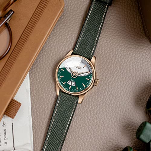 Buy DOUBLERUN 9031 Date Display Tow Tone Green Dial Leather Belt Analog ...