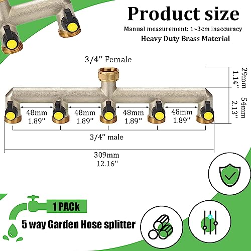 Brass Garden Outside Tap Splitter 5 Way Hose Manifold,3/4″ Tap Diverter ...