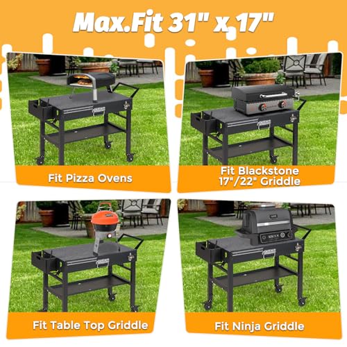 JIRTEMOT Portable Folding Grill Cart Table with Wheels, Sturdy Stable ...