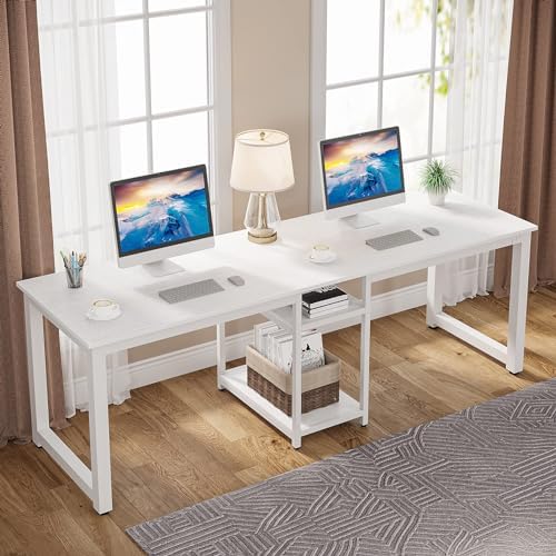 Amazon.com: MORREZ Two Person Desk with Partition 47 Inch - Computer ...